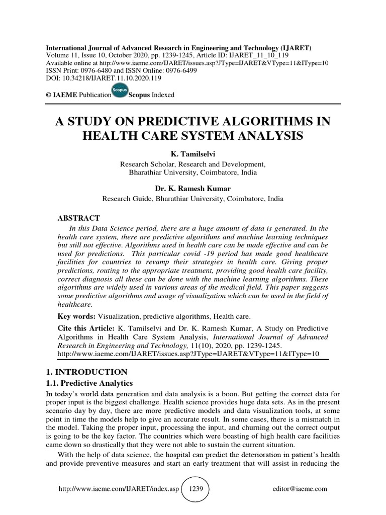 A Study On Predictive Algorithms in Heal | PDF | Receiver Operating ...