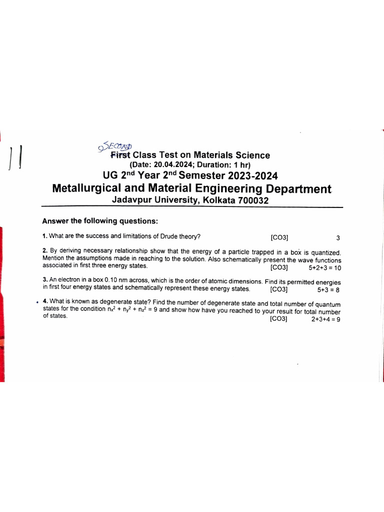 Materials Science Test Overview 2024 | PDF | Crystal Structure ...