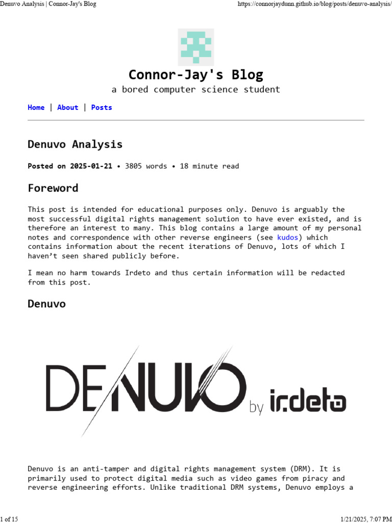 Denuvo Analysis - Connor-Jay's Blog | PDF | Kernel (Operating System) | Process (Computing)