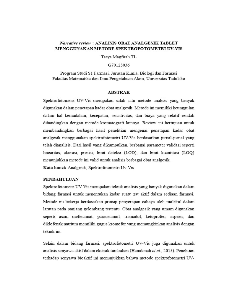 Analisis Obat Analgesik Tablet Menggunakan Metode Spektrofotometri Uv ...
