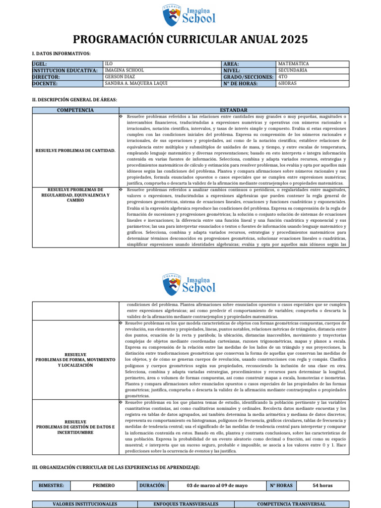 Programación Curricular 4to - 2025 | PDF | Geometría | Ecuaciones