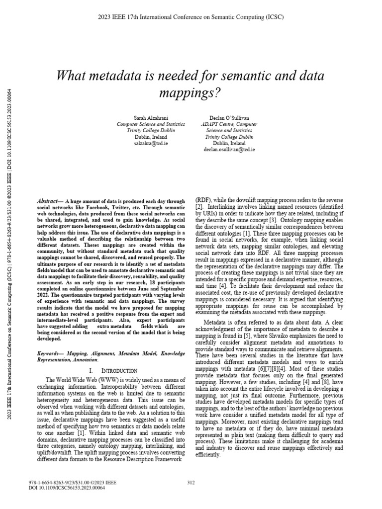 What Metadata Is Needed For Semantic and Data Mappings | PDF