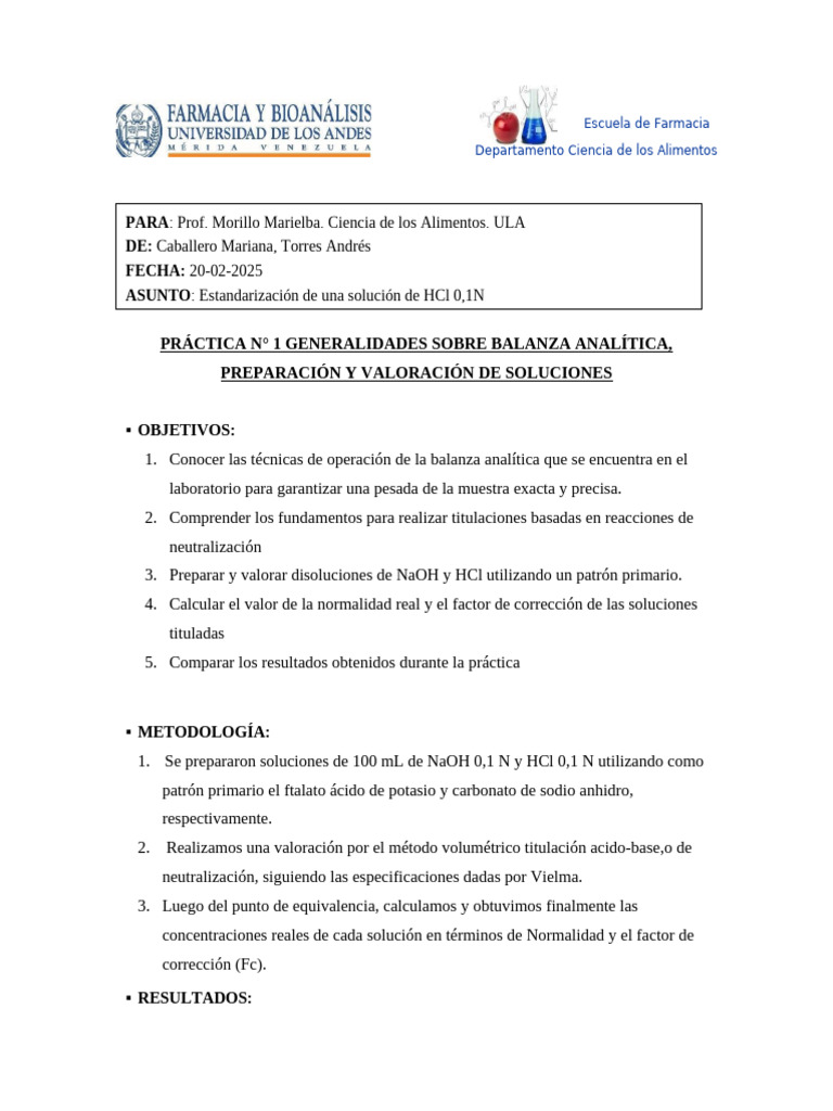Informe Práctica Nº1 Pichurris Definitivo | PDF | Valoración | Química