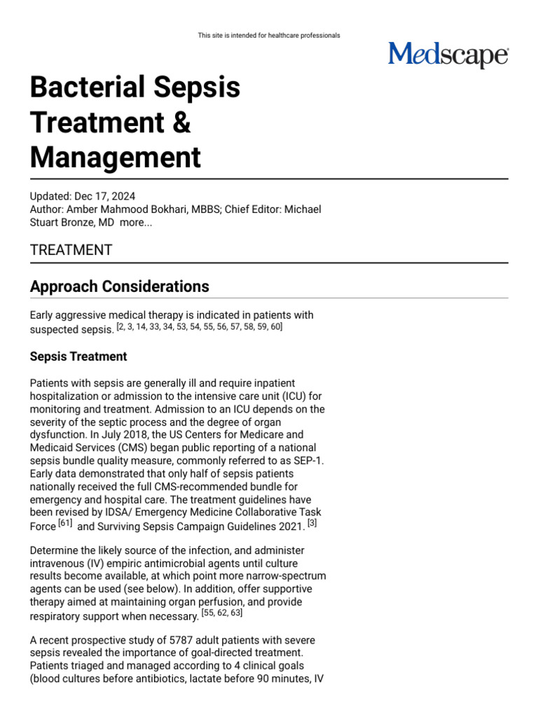 Bacterial Sepsis Treatment & Management_ Approach Considerations | PDF ...
