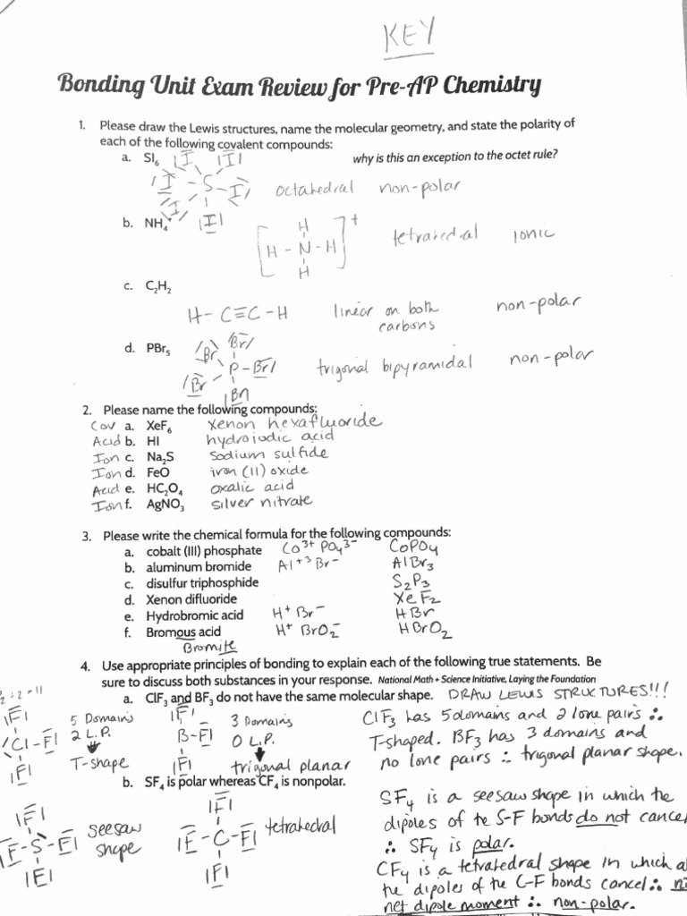 Covalent Unit Exam Review KEY 2021 | PDF
