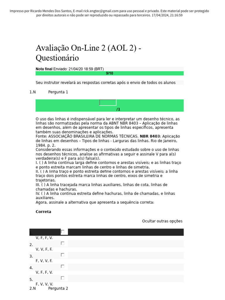 Desenho Técnico AOL2 Passei Direto | PDF