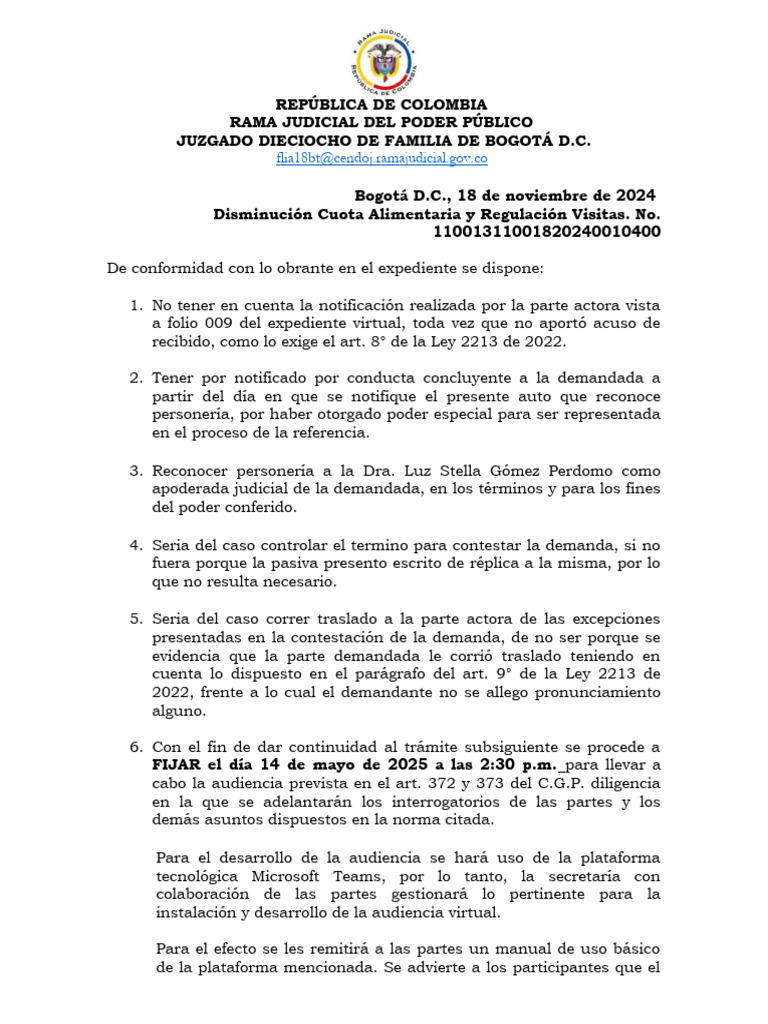 Saudith Lavao VS Erick de Carlovs - Auto Decreta Pruebas y Fija Fecha ...