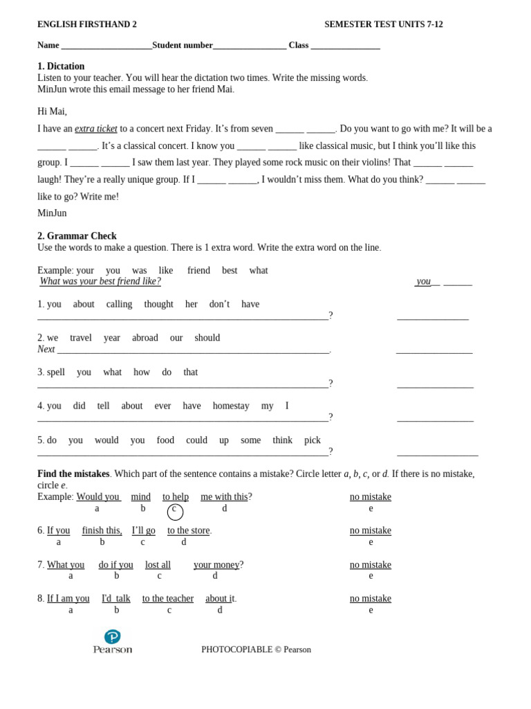 Level 2 Semester Test Units 7-12 | PDF | Linguistics