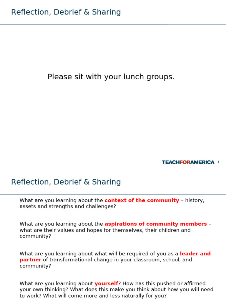 Lunch Experience Debrief | PDF