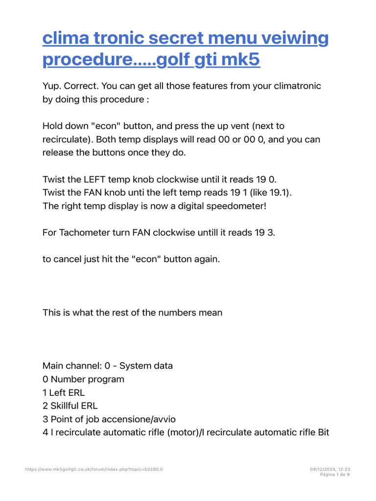Golf Gti Mk5 Climatronic Secret Menu Pdf Continuum Mechanics