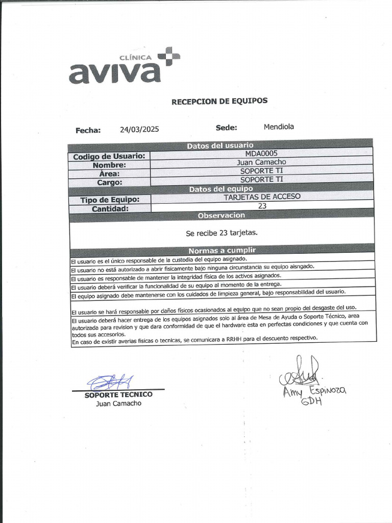 Cargo de Recepcion de Tarjetas | PDF