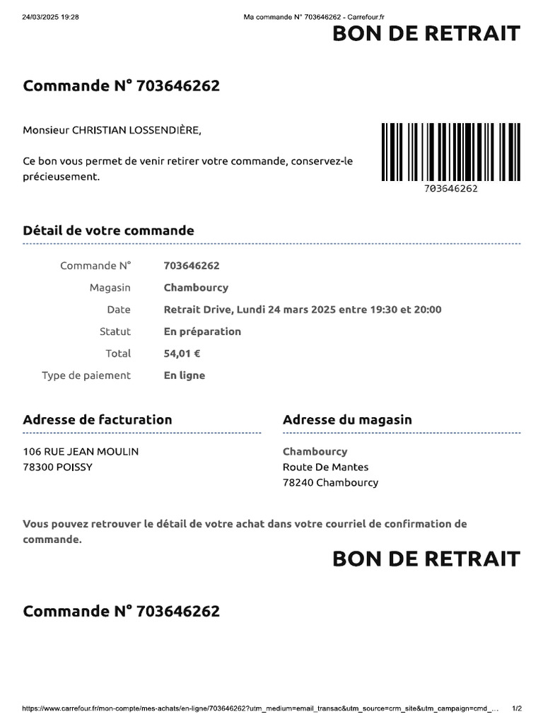 Bon de Retrait Carrefour | PDF