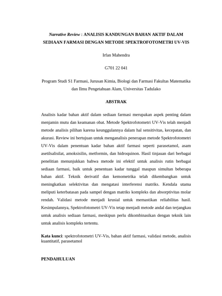 Narrative Review_ Analisis Kandungan Bahan Aktif Dalam Sediaan Farmasi Dengan Metode ...