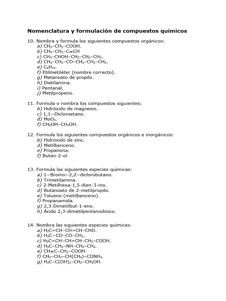 Organica Ejercicios 1 Bach Repaso SS | PDF | Ácido carboxílico | Moléculas