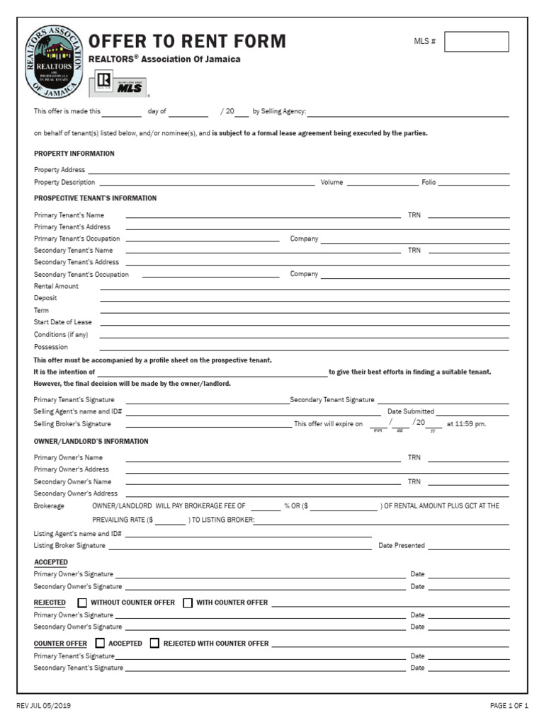 Offer to Rent Form Template | PDF | Leasehold Estate | Landlord