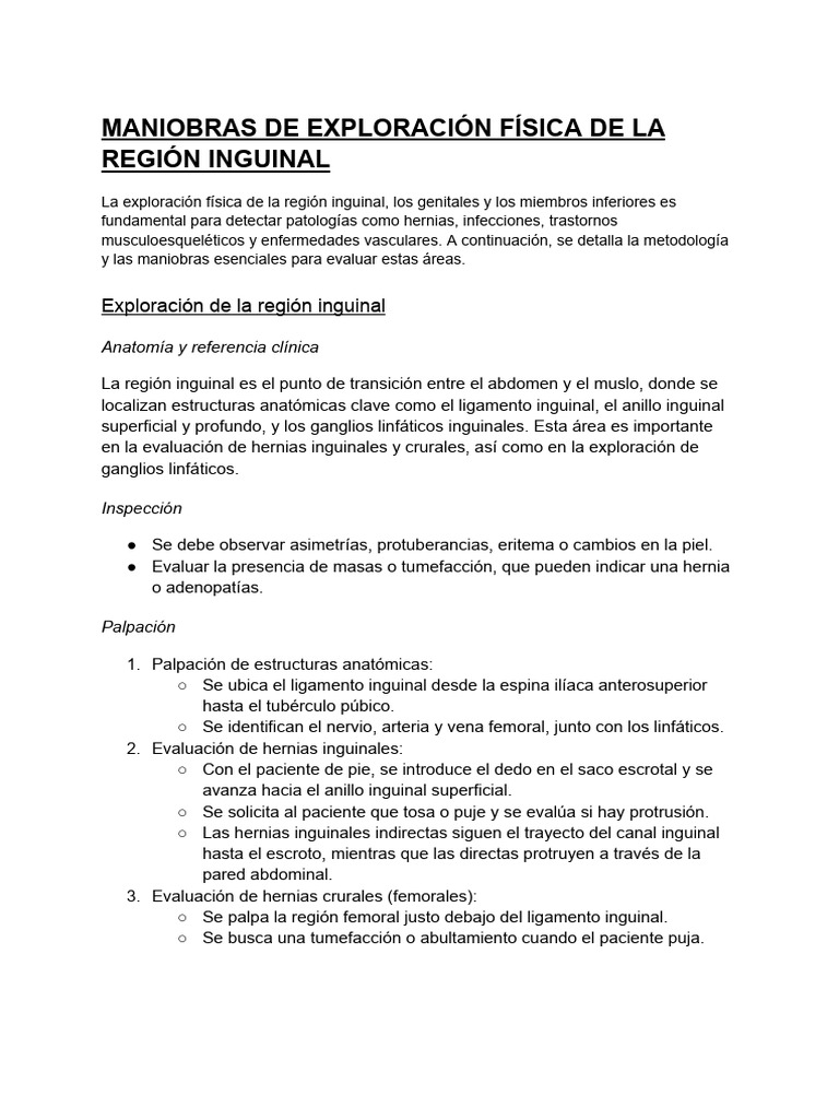 Exploración Física de la Región Inguinal | PDF | Examen físico | Pierna ...