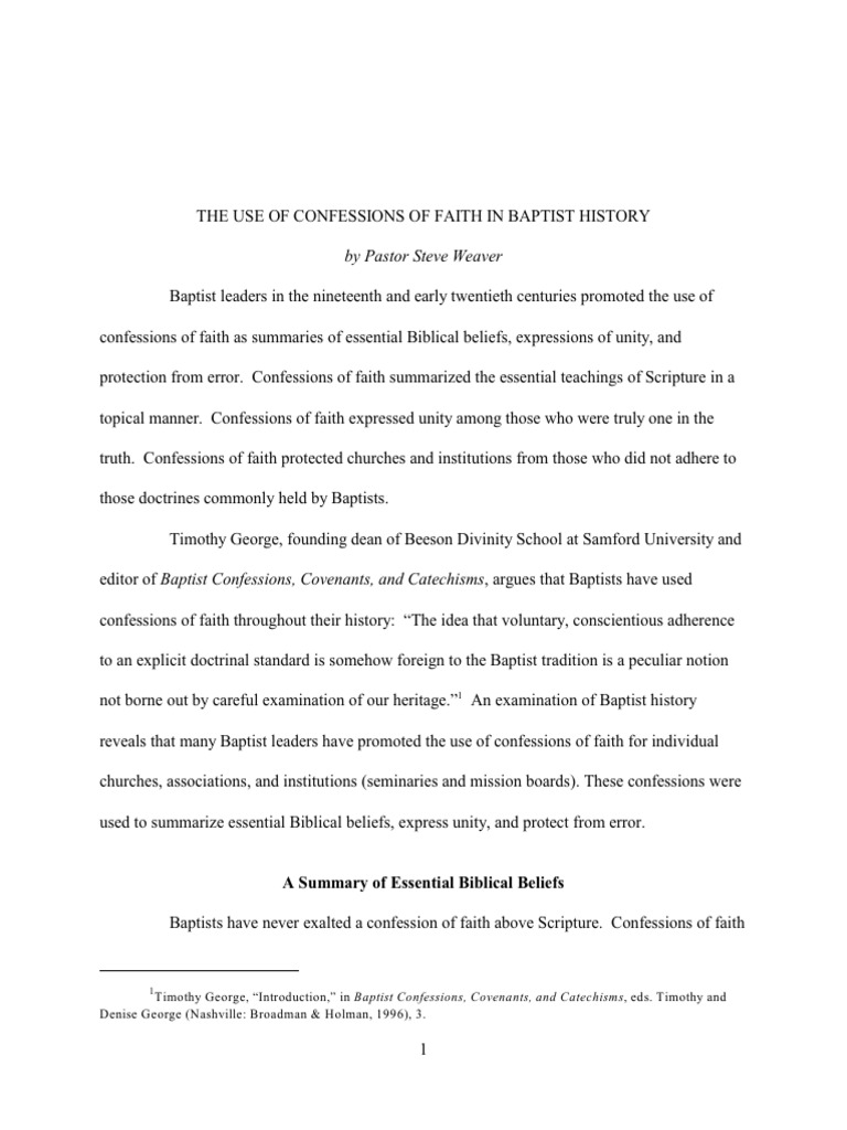 The Use of Confessions of Faith in Baptist History | PDF | Creed | Baptists