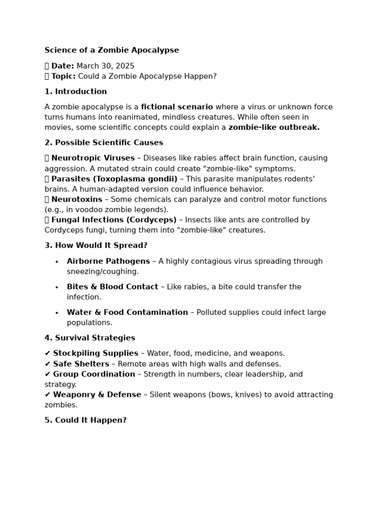 Science of A Zombie Apocalypse | PDF
