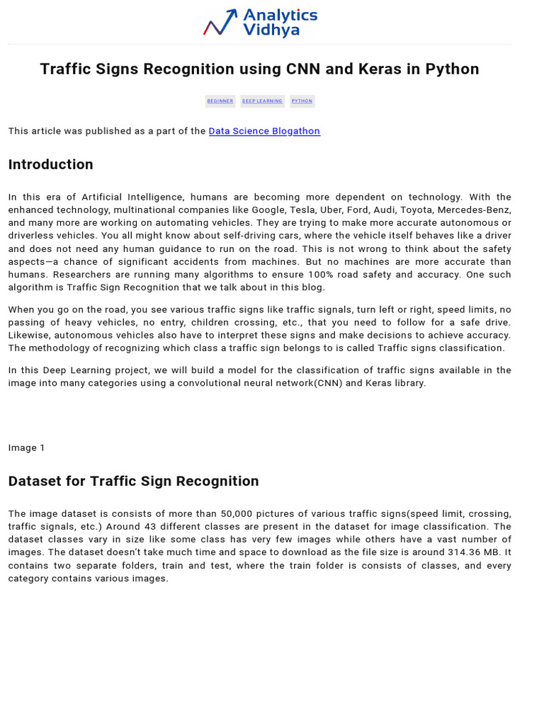 Traffic Signs Recognition Using CNN and Keras in Python | PDF | Computer Vision | Artificial ...