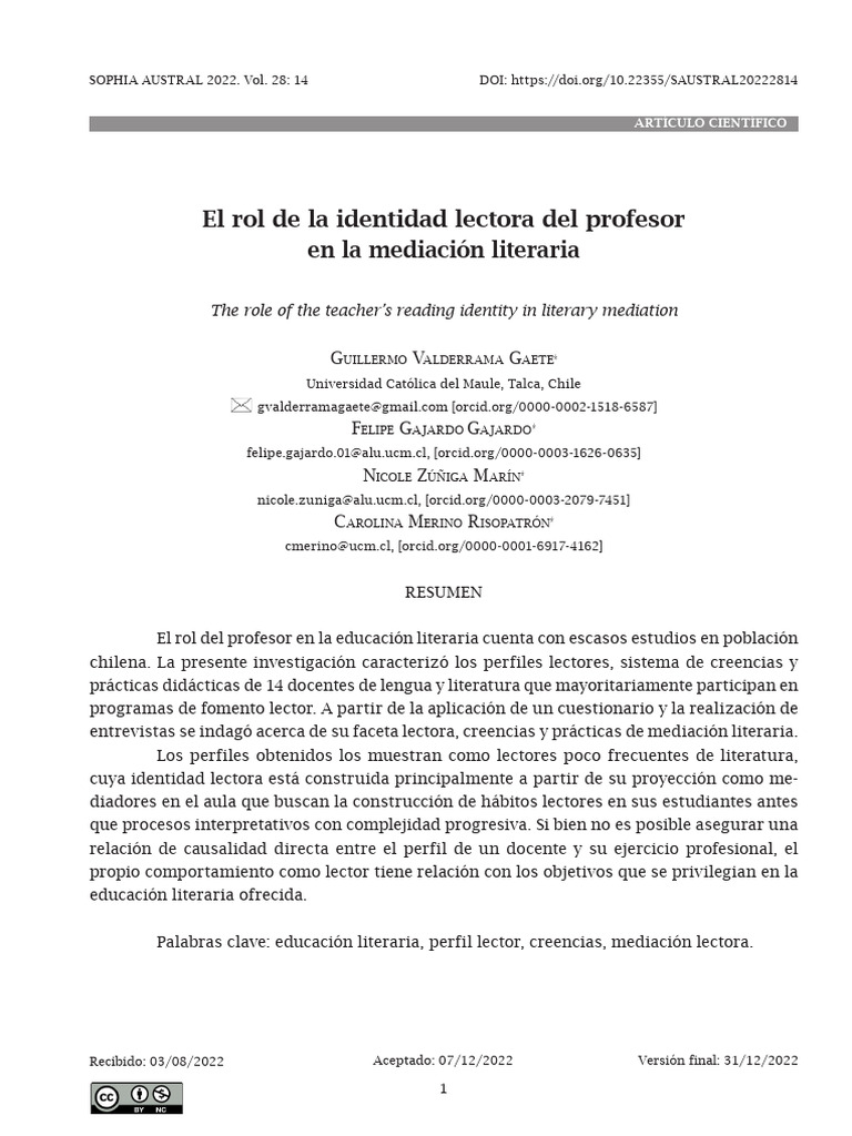 El Rol de La Identidad Lectora Del Profesor | PDF | Enseñando | Maestros