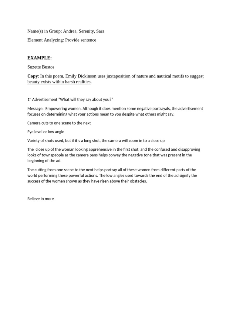 Analyzing Empowering Women's Advertisements | PDF
