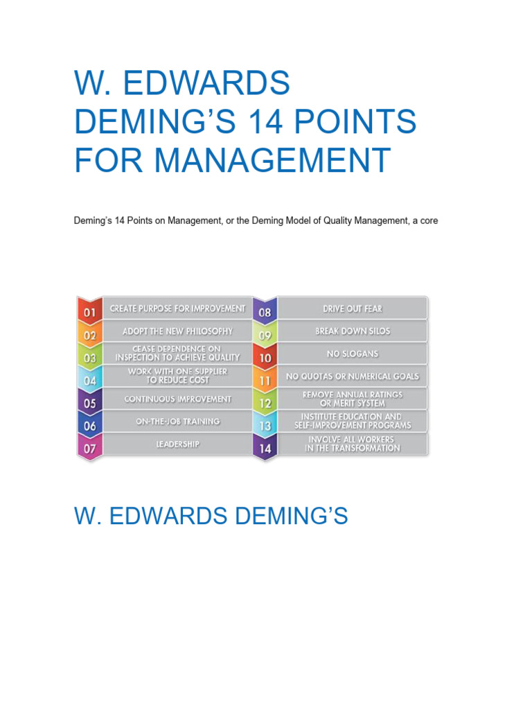 W. Edwards Deming S 14 Points For Management | PDF