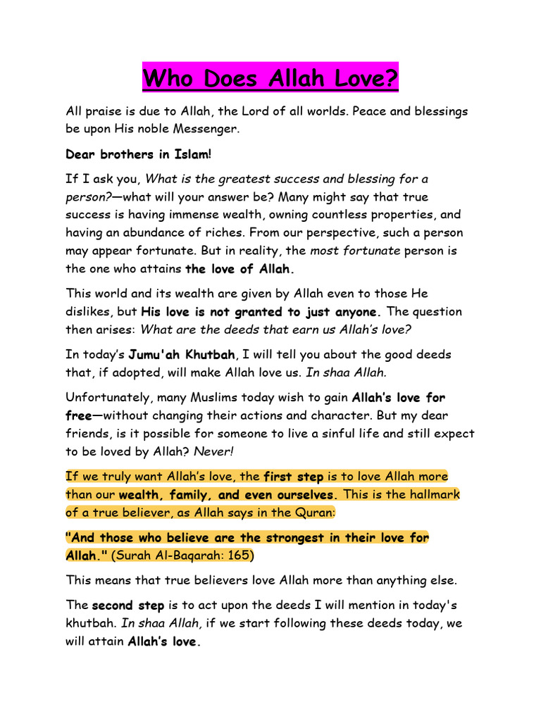 Who Does Allah Love - 20 Qualities | PDF | Abrahamic Religions ...