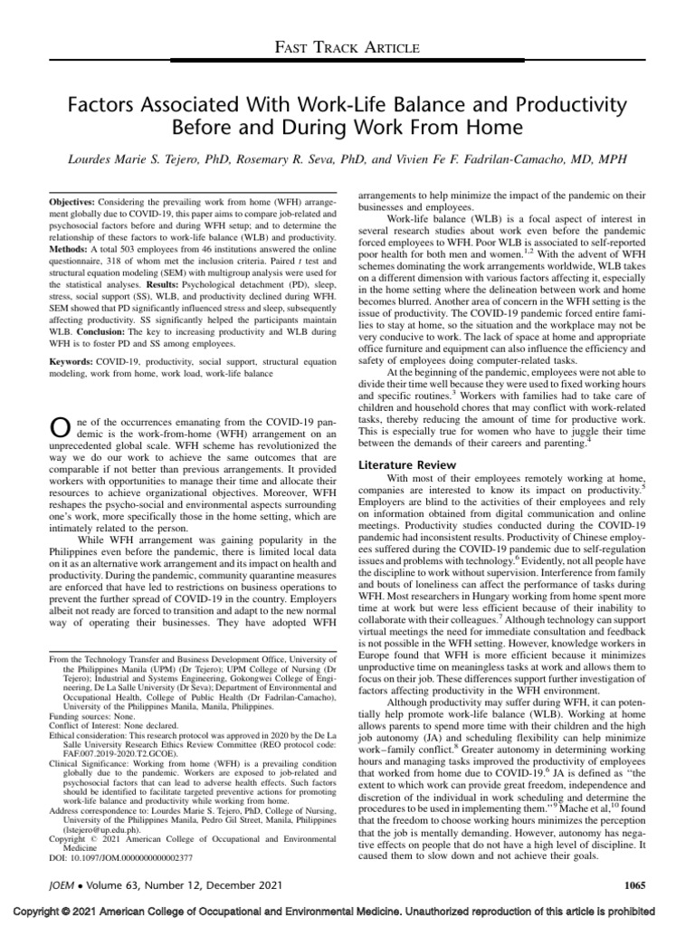 Factors Associated With Work Life Balance and.8 | PDF | Employment