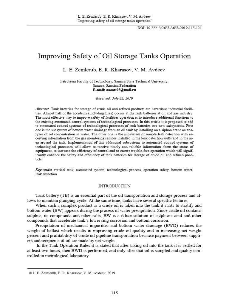 Improving Safety of Oil Storage Tanks Operation Oao6nqc1bf | PDF ...