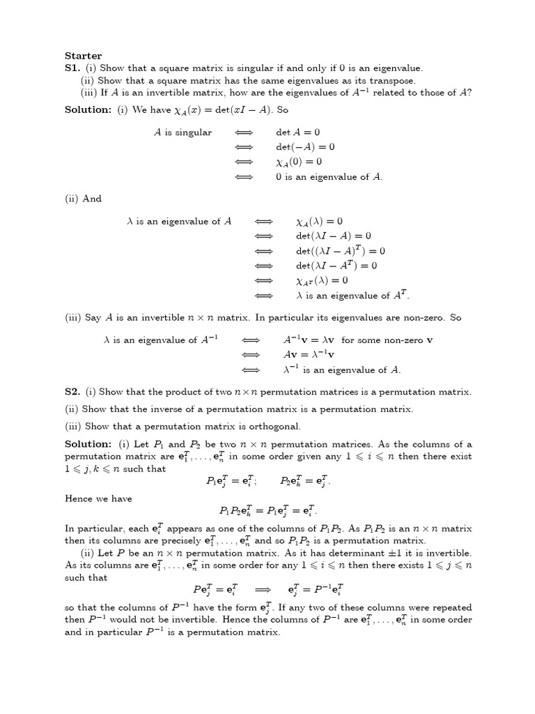 Eigenvalues And Permutation Matrices Pdf Eigenvalues And
