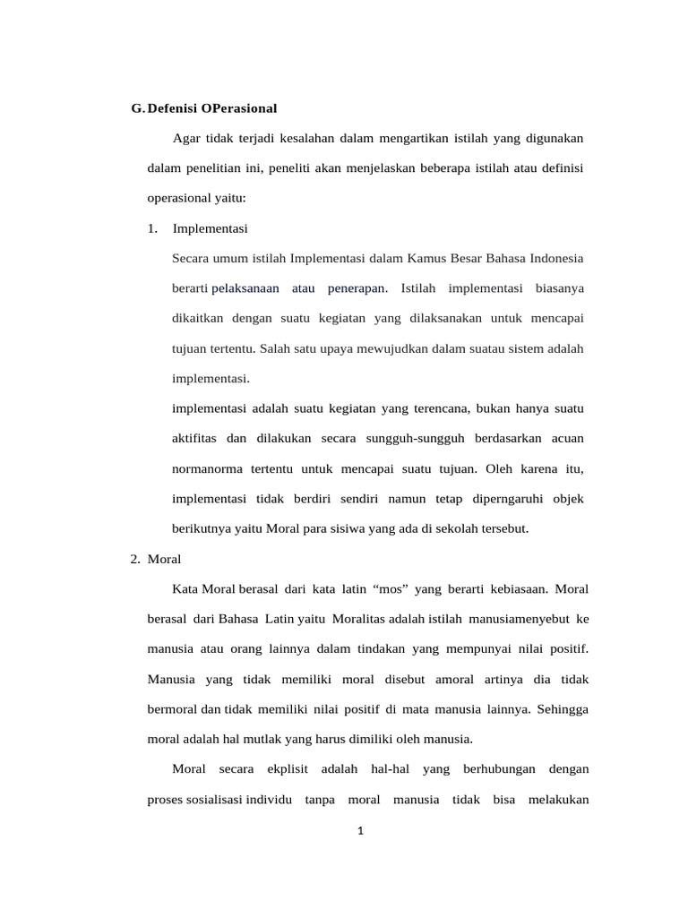 Definisi Implementasi dan Moral dalam Penelitian | PDF