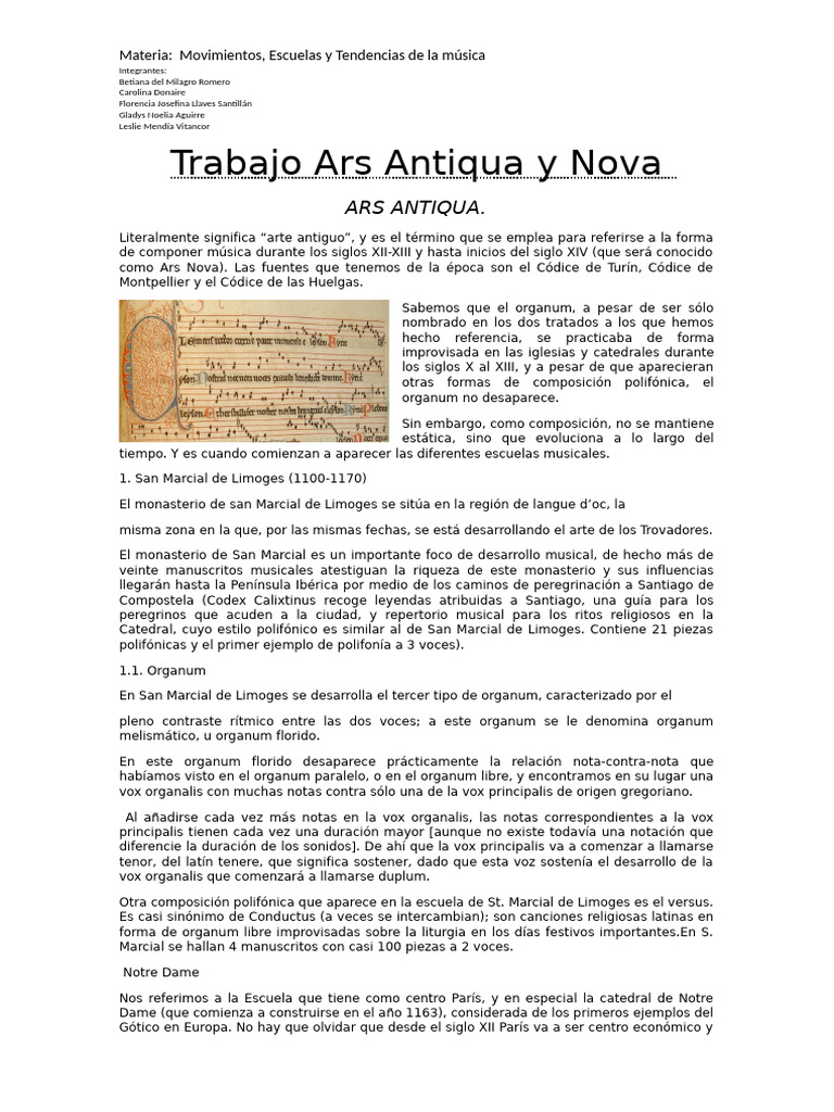 Trabajo Ars Nova y Antiqua | PDF | Musicología | Composiciones Musicales