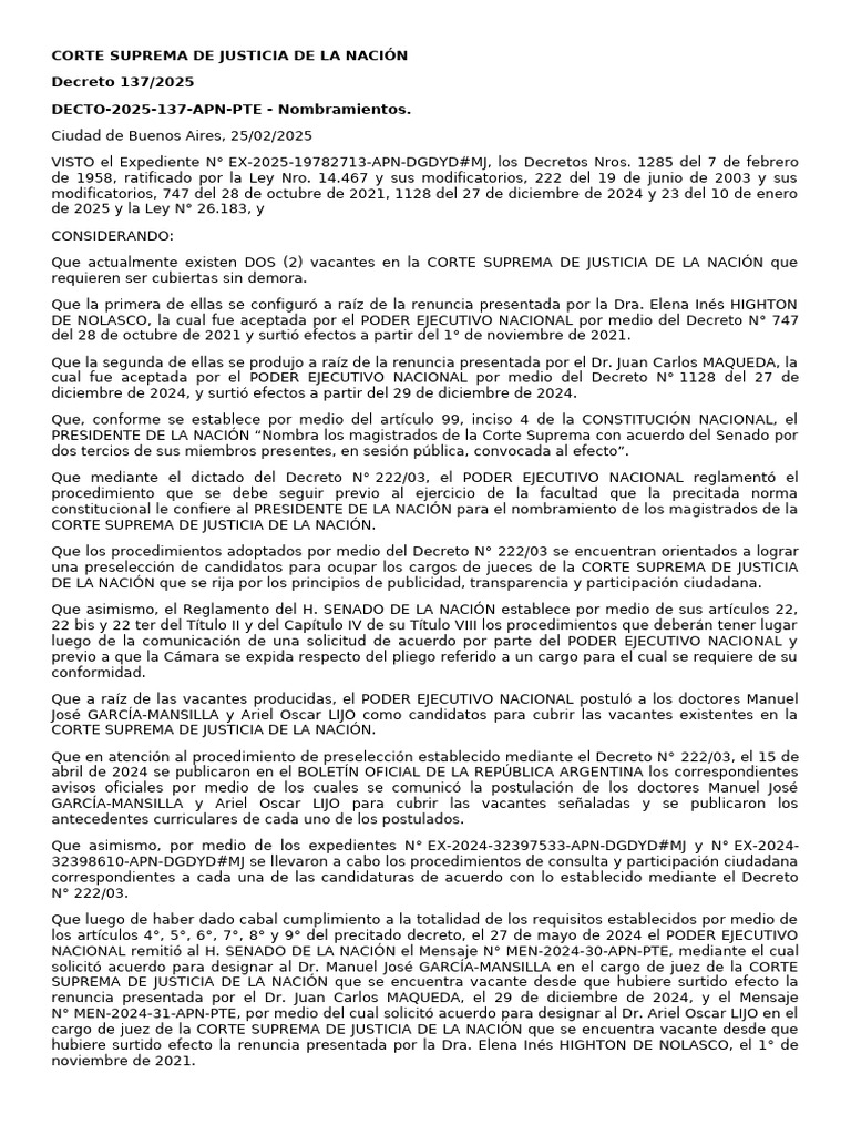 Decreto Designacion de Jueces Corte | PDF | Judicaturas | Caso de ley