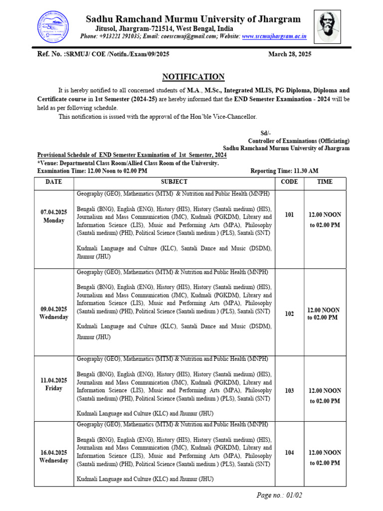 2024 1st Semester Exam Schedule | PDF | Liberal Arts Education