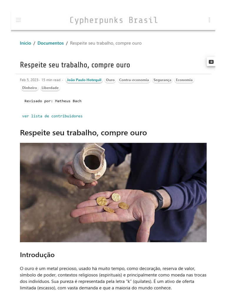 Respeite seu trabalho, compre ouro - Cypherpunks Brasil | PDF | Moeda | Bitcoin