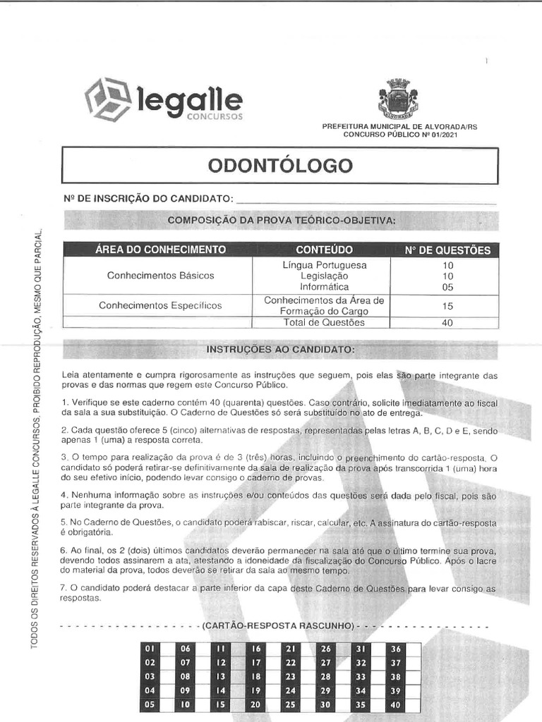 ALVORADA ODONTO 2021 PROVA | PDF