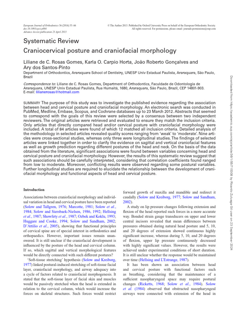 Craniocervical Posture and Craniofacial Morphology | PDF