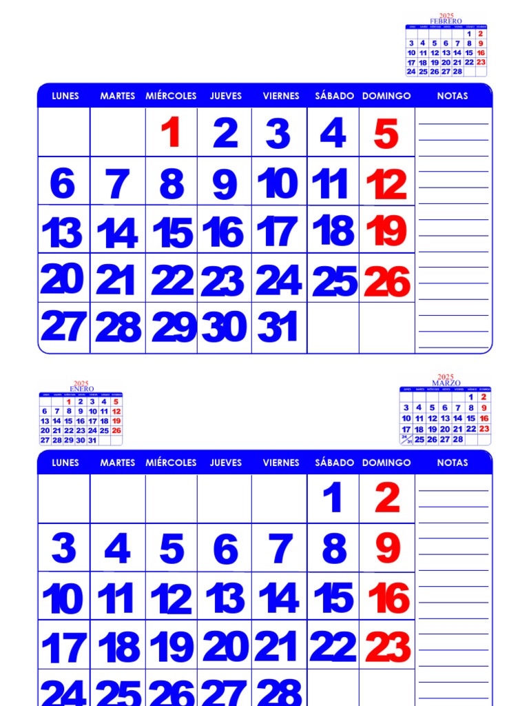 Calendario 2025 con Notas Semanales | PDF
