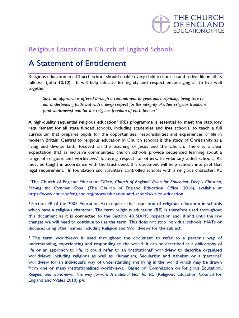 Religious Education in Church Schools | PDF | Curriculum | Theology