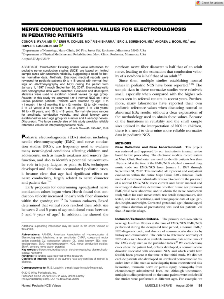 Muscle and Nerve - 2019 - Ryan - Nerve Conduction Normal Values For Electrodiagnosis in ...
