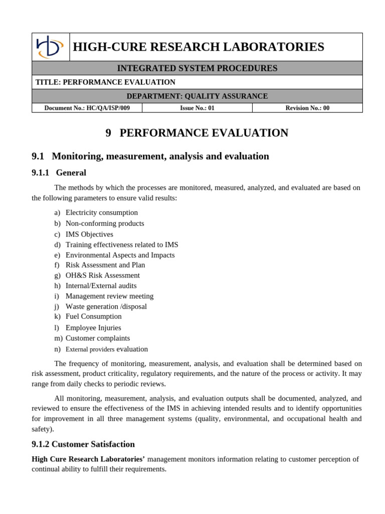 Performance Evaluation Procedures Guide | PDF | Audit | Quality Assurance