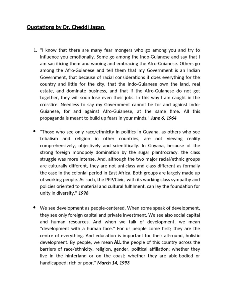 Cheddi Jagan's Vision for Unity | PDF