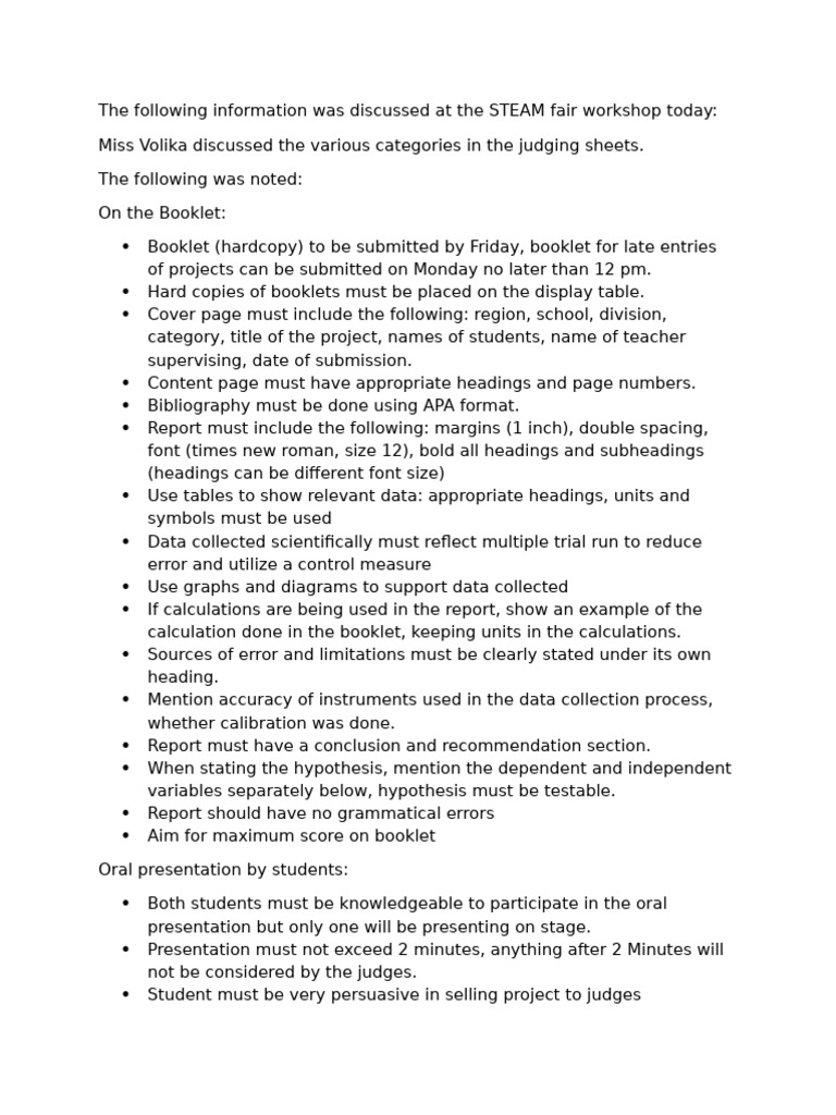 Science Fair Workshop Report | PDF | Data