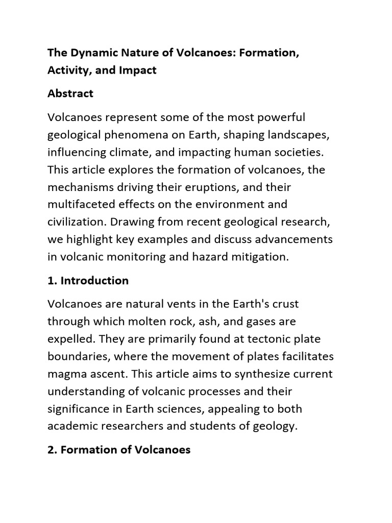 The Dynamic Nature of Volcanoes Formation Activity and Impact | PDF ...