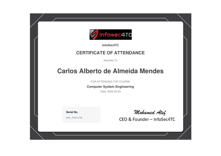 Certificate of Completion For Computer System Engineering | PDF
