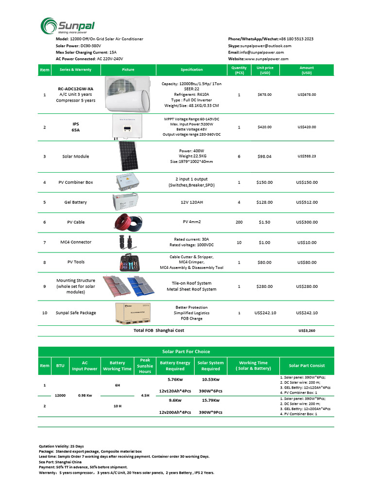 12000BTU Off-Grid Solar Aircon PL | PDF | Solar Power | Solar Panel