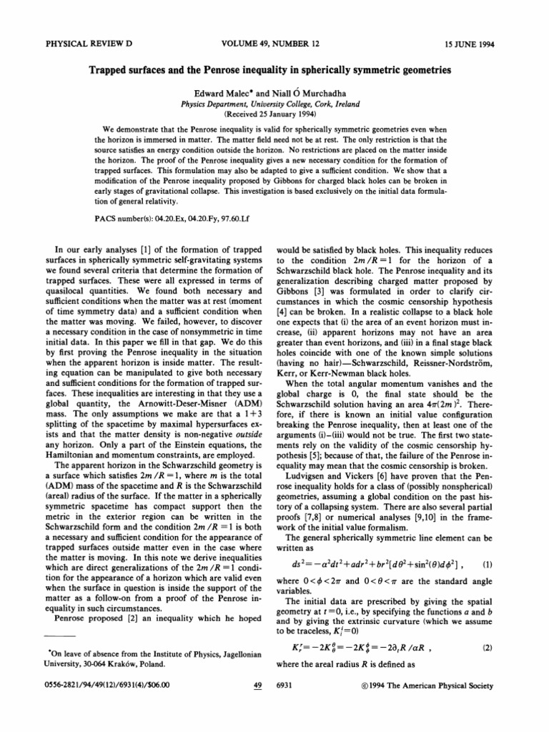 Trapped Surfaces and The Penrose Inequality in Spherically Symmetric ...