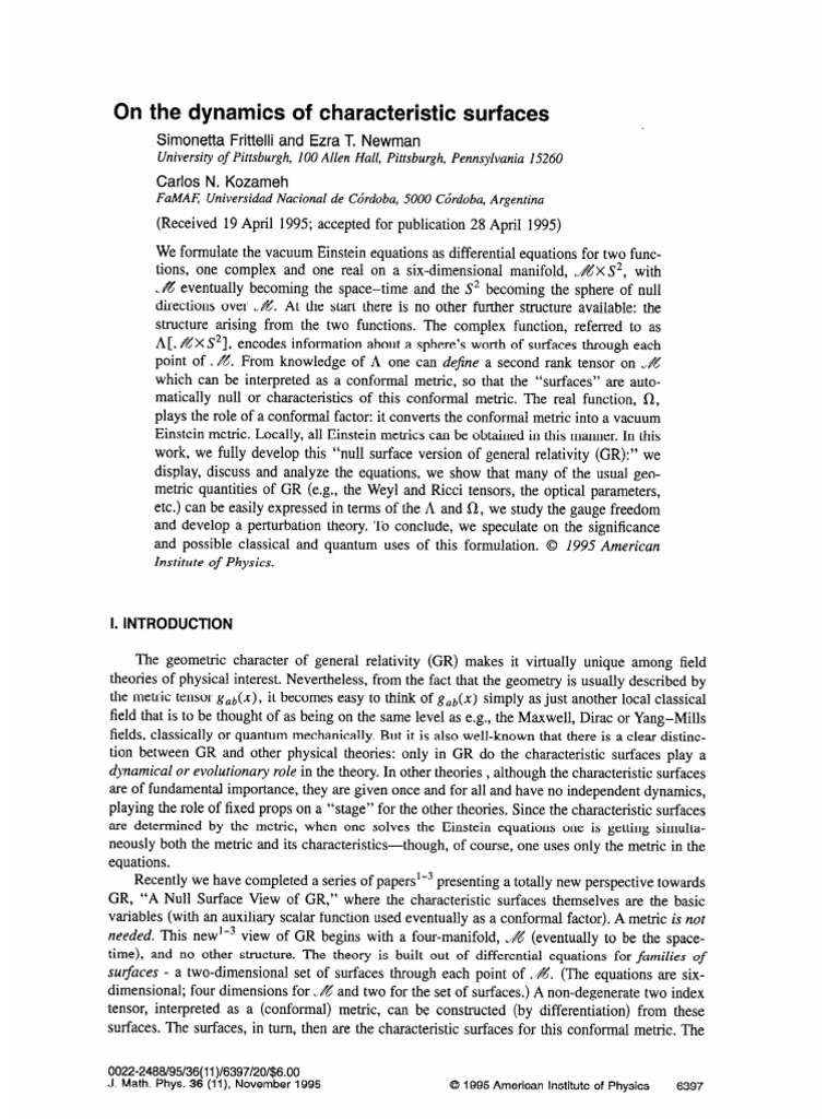 On The Dynamics of Characteristic Surfaces | PDF | Tensor | Gauge Theory