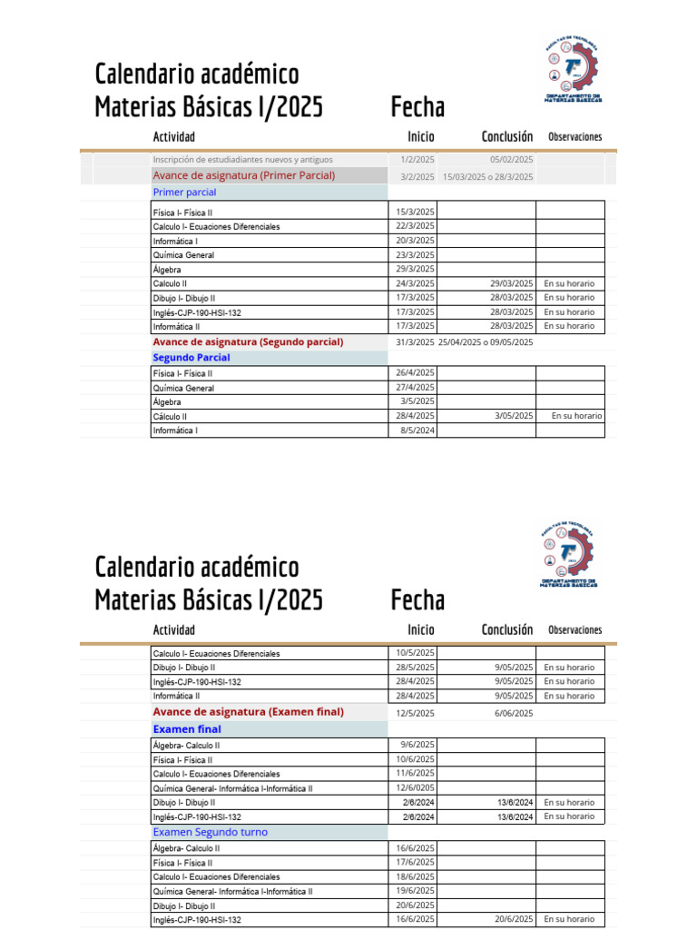 Calendario Mat Bas | PDF | Ecuaciones | Informática