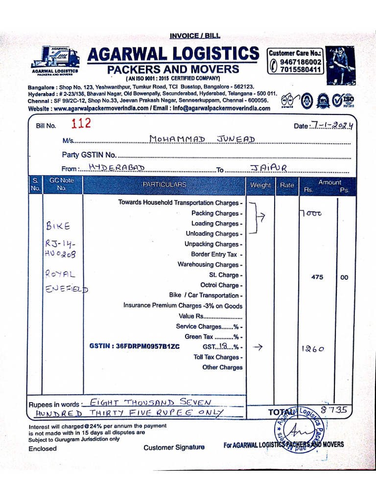 Transport Bill 1 | PDF